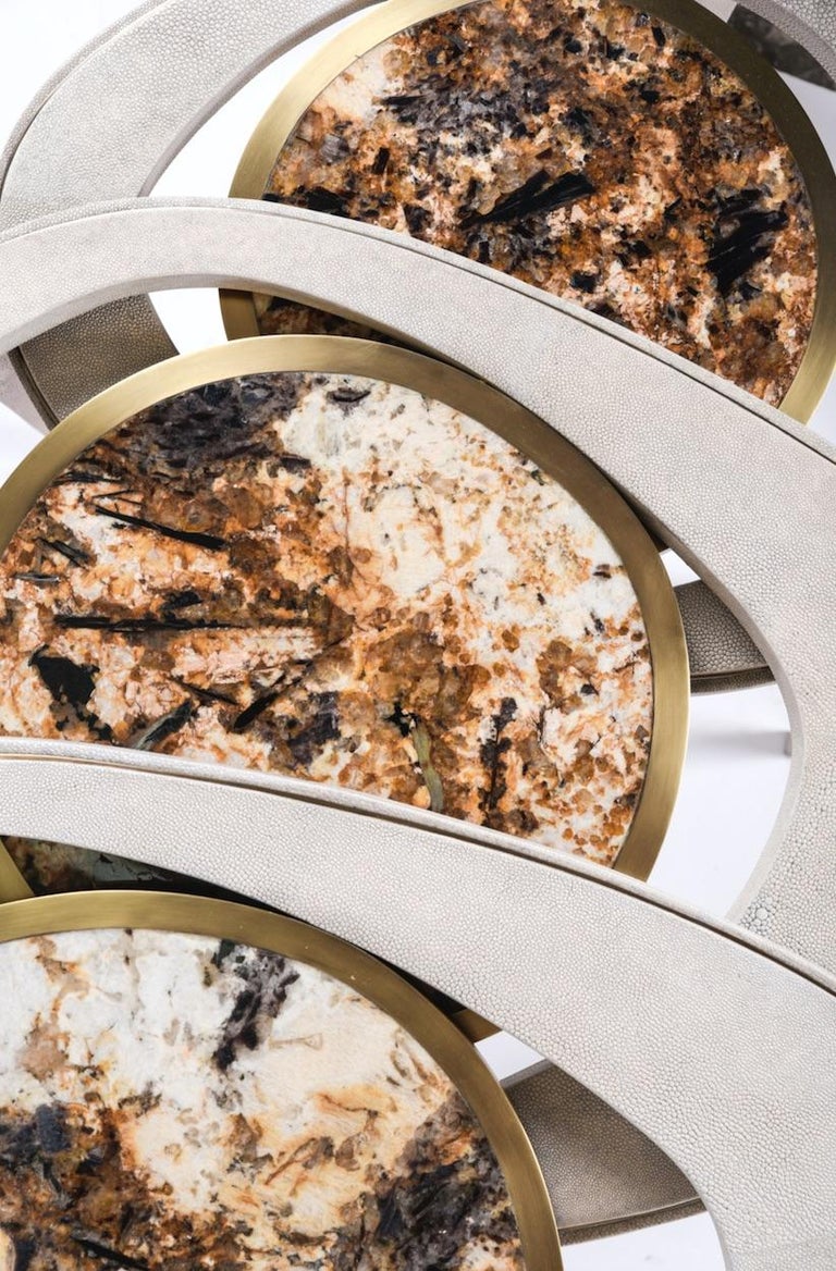 Set of 3 Peacock Nesting Tables in Shagreen Hwana, and Brass by R&Y ...