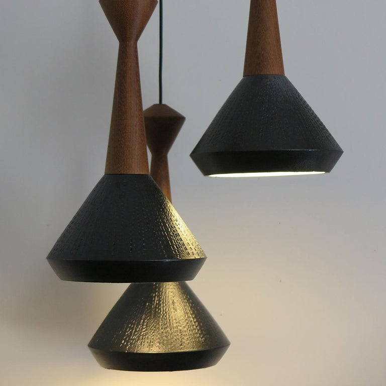 Set of 3 Pendant Lamps in Wood and Ceramics #2 For Sale at 1stDibs