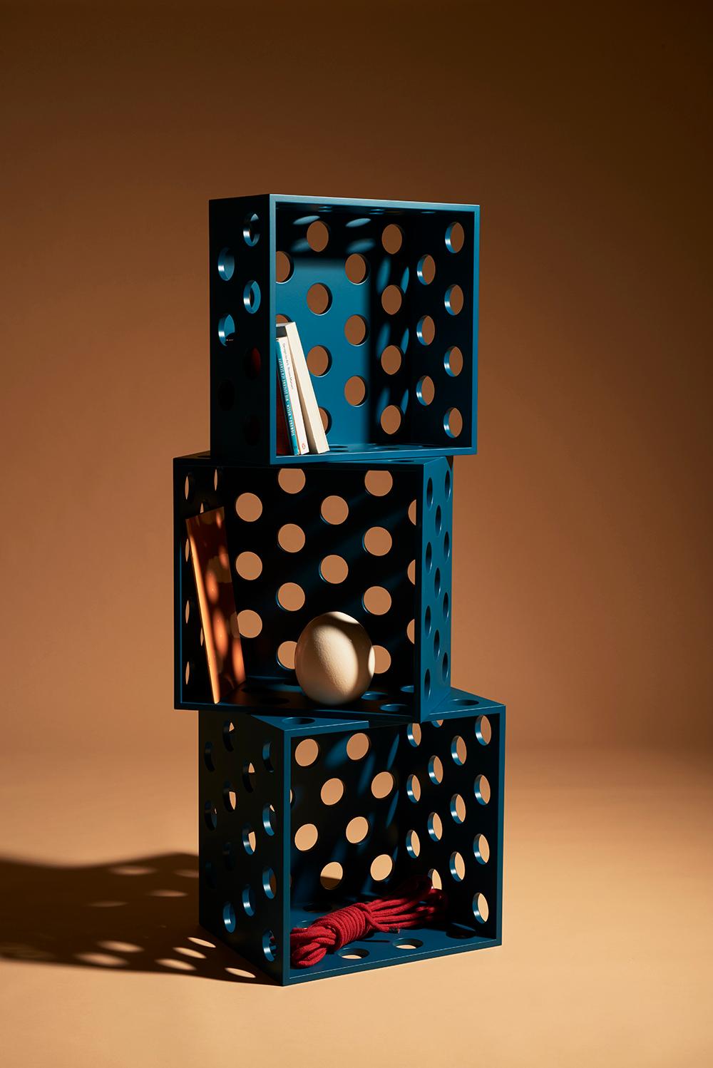 Set of 3 Perforated Medium Petrol Wood Storage Boxes, by Erik Olovsson ...