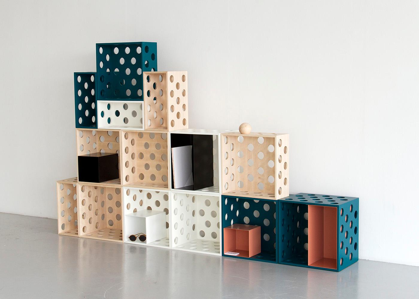 Set of 3 Perforated Medium Petrol Wood Storage Boxes, by Erik Olovsson ...