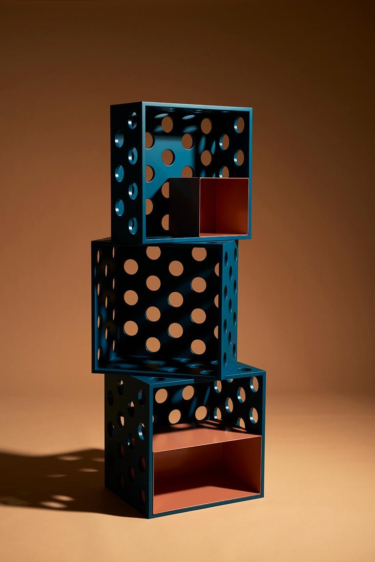 Set of 3 Perforated Medium Petrol Wood Storage Boxes, by Erik Olovsson ...