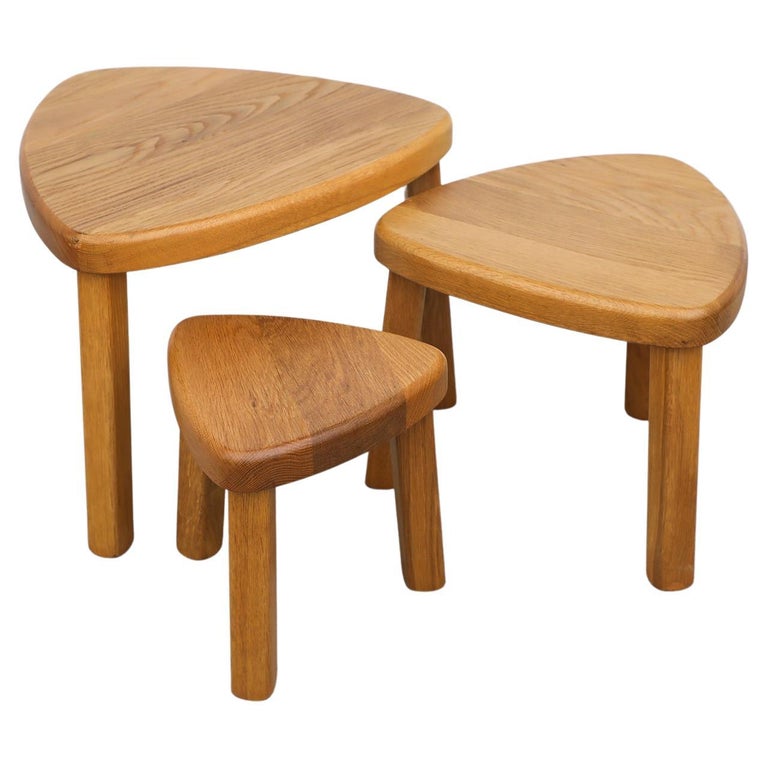 Set of 3 Pierre Chapo Style Brutalist Triangle Nesting Tables For Sale ...