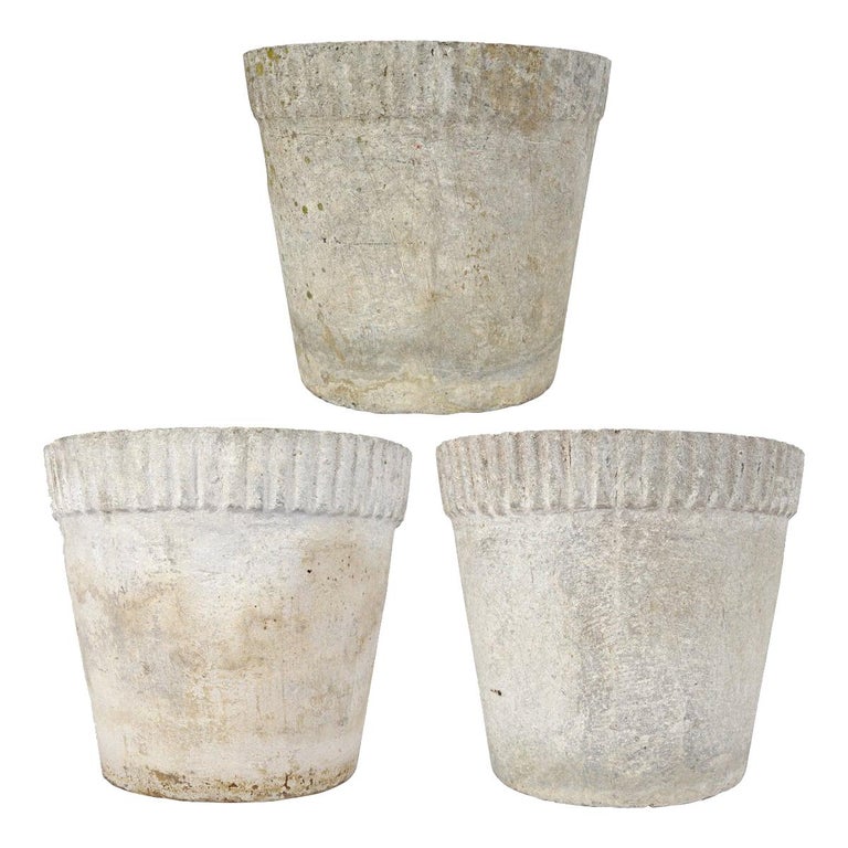 Set of 3 Planters in Flower Pot Shape with Ribbed Rims by Willy Guhl ...