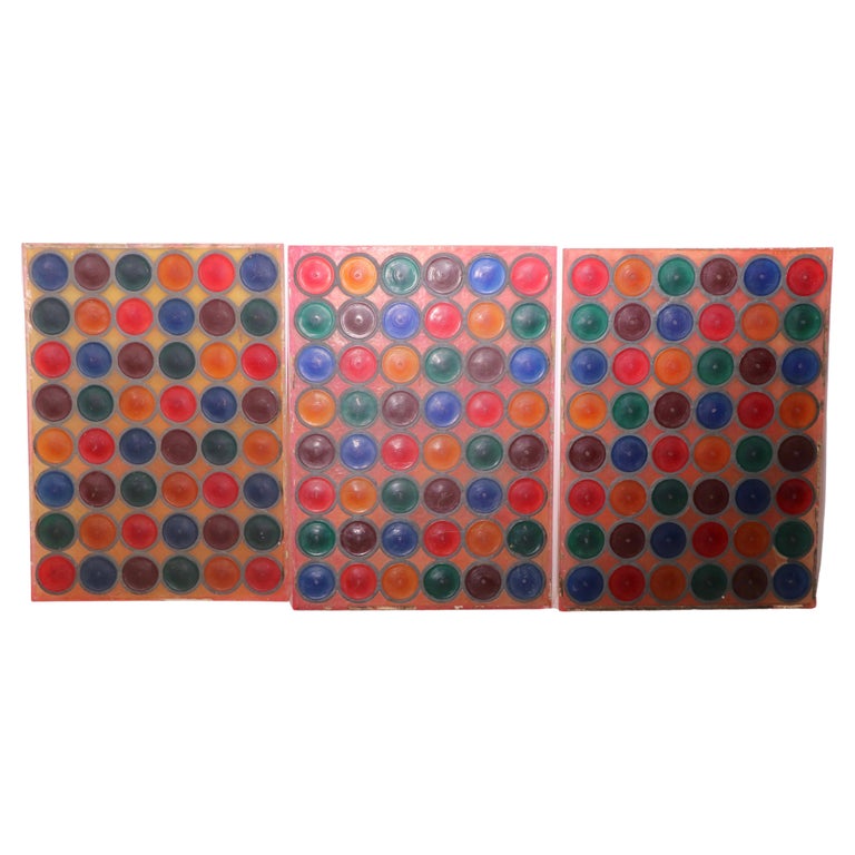 Set of 3 Plastic Leaded Glass Bullseye Style Panels For Sale at 1stDibs