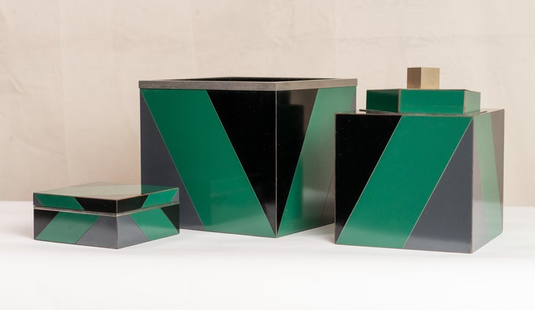 Set of 3 Polychrome and Laminated and Polished Nickel Art Deco Style ...