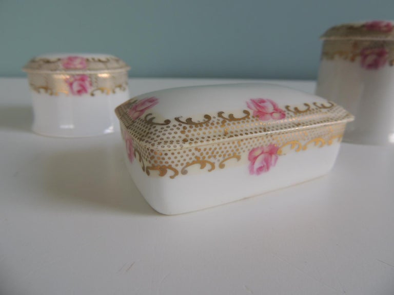 Set of '3' Porcelain Vintage Trinket Decorative Boxes For Sale at 1stDibs