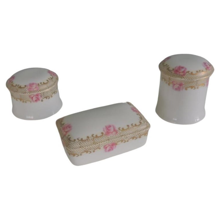 Set of '3' Porcelain Vintage Trinket Decorative Boxes For Sale at 1stDibs