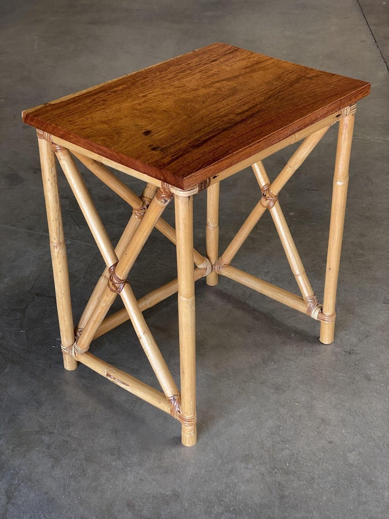 Restored Set of 3 Rattan Nesting X Side Tables with Mahogany Top For ...