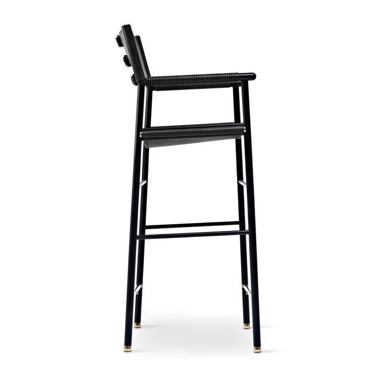 Set of 3 Classic Barstool w. Backrest Black Leather and Black Rubber ...