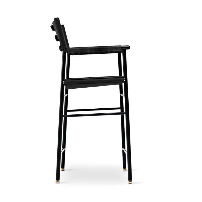 Set of 3 "Repose" Counter Stool w. Backrest Black Saddle and Black ...
