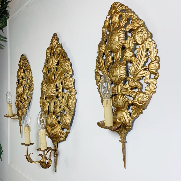 Set of 3 Repousse Baroque Wall Sconces For Sale at 1stDibs