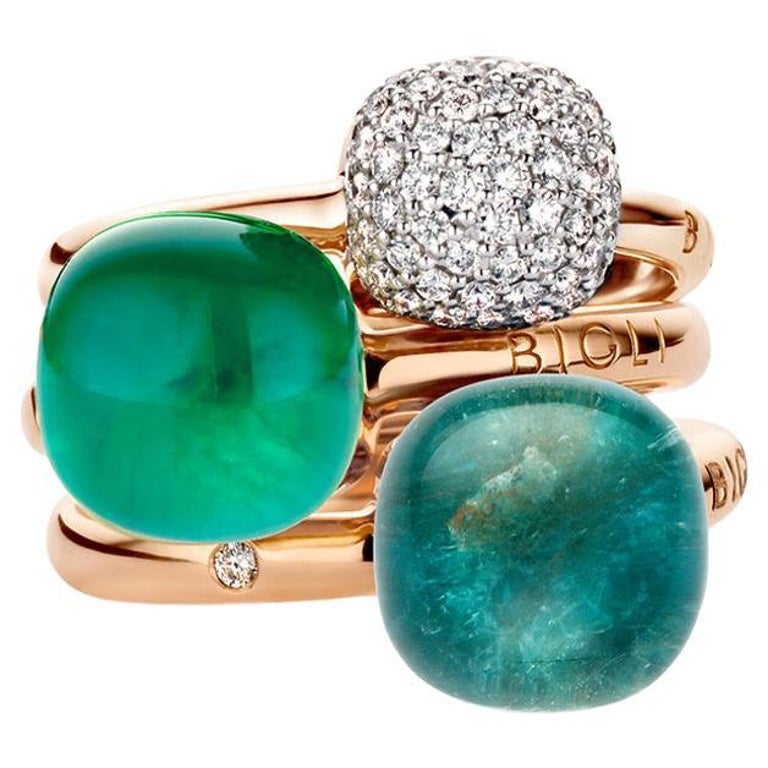 Customizable Set of 3 Rings in 18kt Rose Gold with Natural Gemstones ...