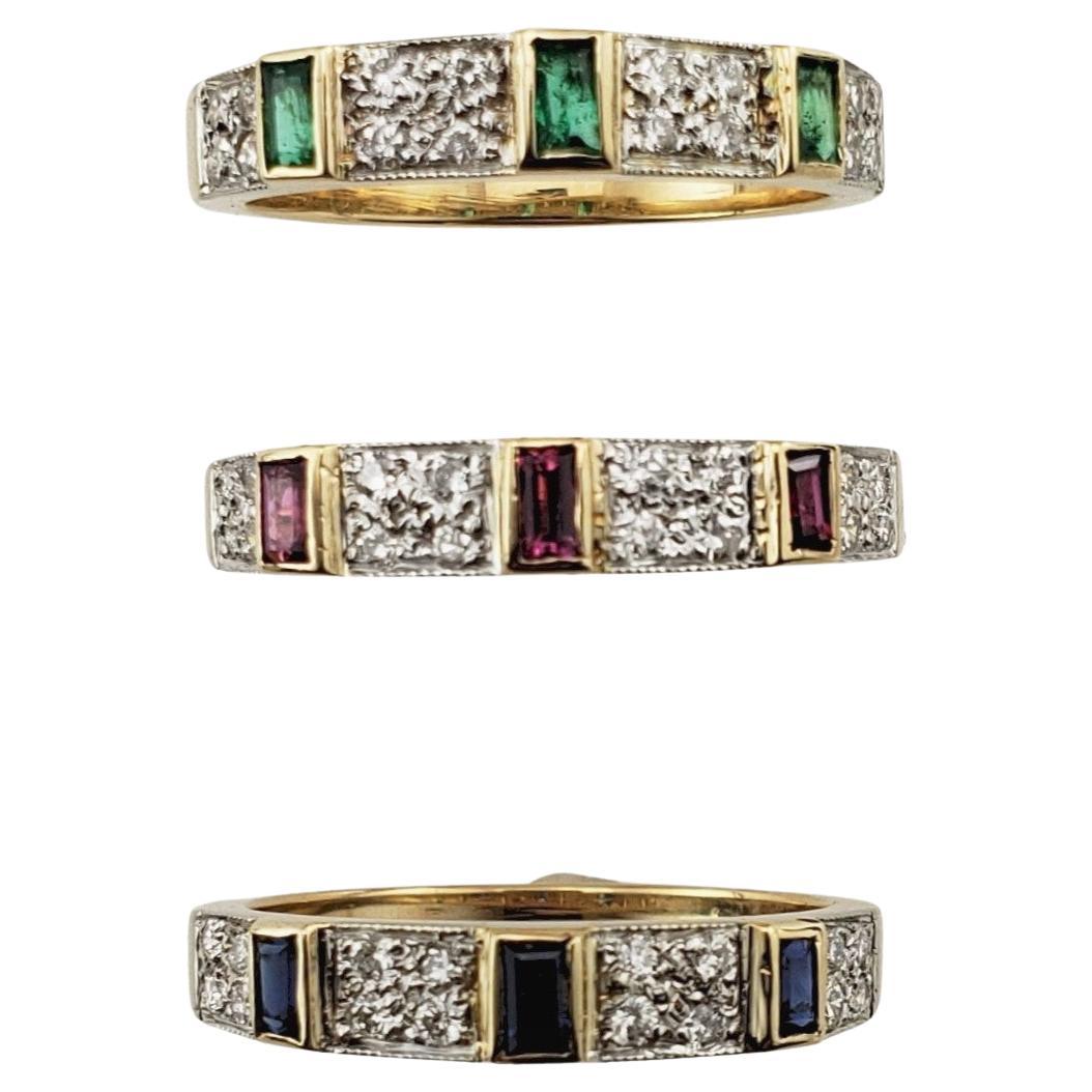 Ruby Emerald Diamond Gold Bezel Set Ring at 1stDibs