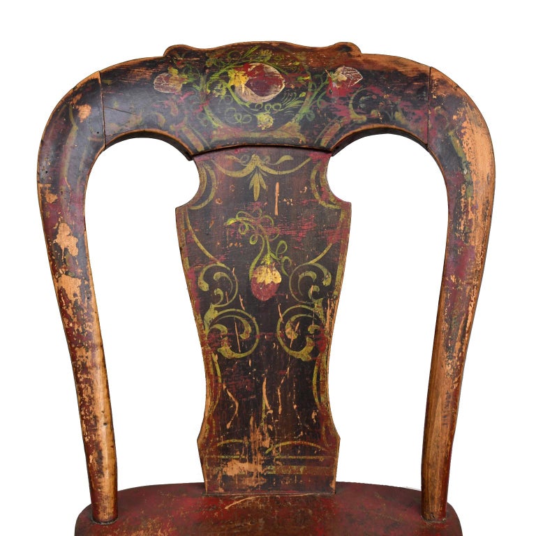 Set of 3 Authentic Plank Chairs with Red/Brown Paint, Pennsylvania ...