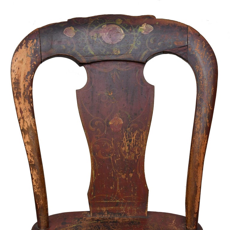 Set of 3 Authentic Plank Chairs with Red/Brown Paint, Pennsylvania ...