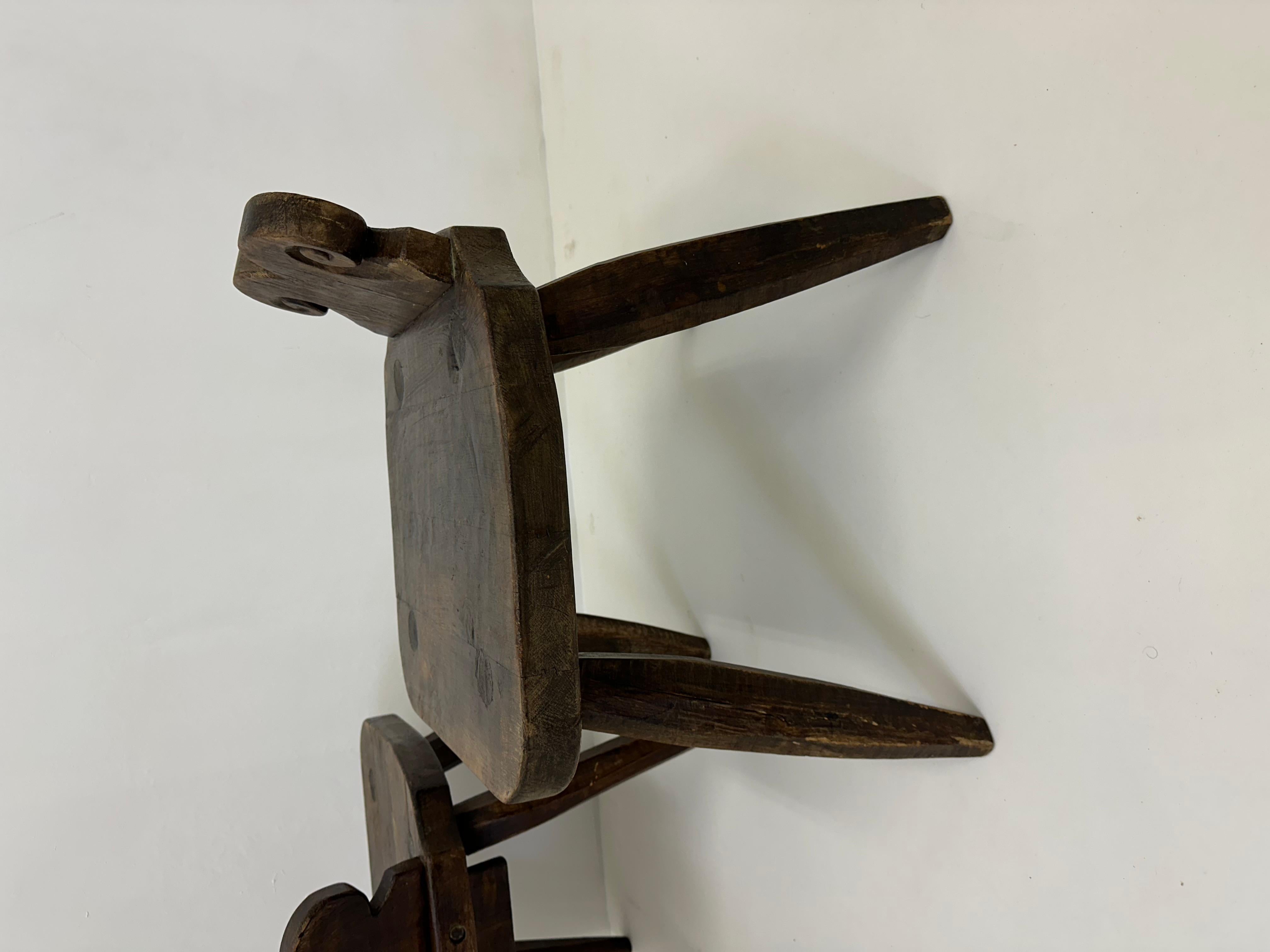 Set of 3 solid wooden brutalist stool , 1970’s For Sale at 1stDibs