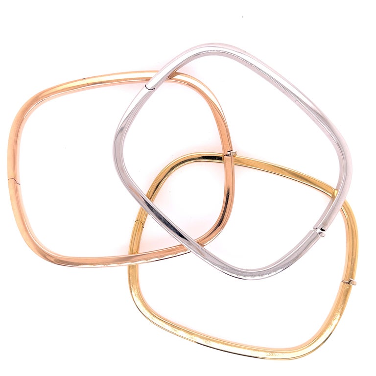 Set of 3 Square Bangles White Rose Yellow Gold For Sale at 1stDibs