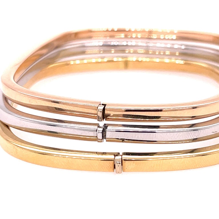 Set of 3 Square Bangles White Rose Yellow Gold For Sale at 1stDibs
