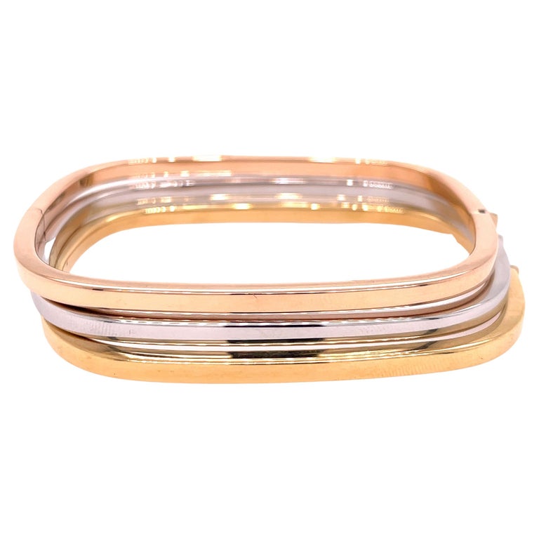 Set of 3 Square Bangles White Rose Yellow Gold For Sale at 1stDibs