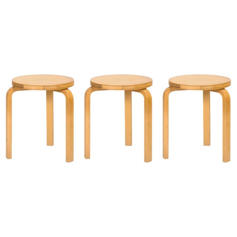 Set of 3 Stackable Birch Stools Model 60 by Alvar Aalto for Artek ...