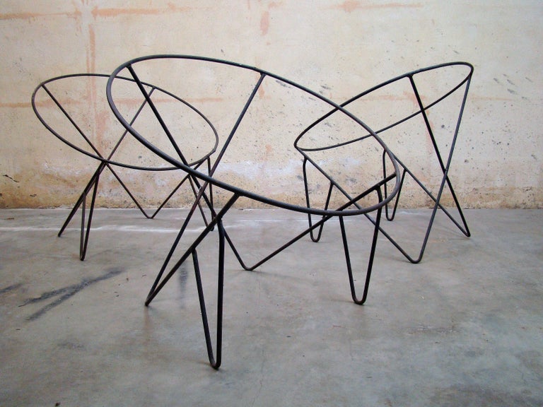 Set of 3 Steel Hoop 1950s Poolside Lounge Chairs Hairpin Front Legs ...