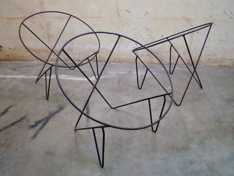 Set of 3 Steel Hoop 1950s Poolside Lounge Chairs Hairpin Front Legs ...