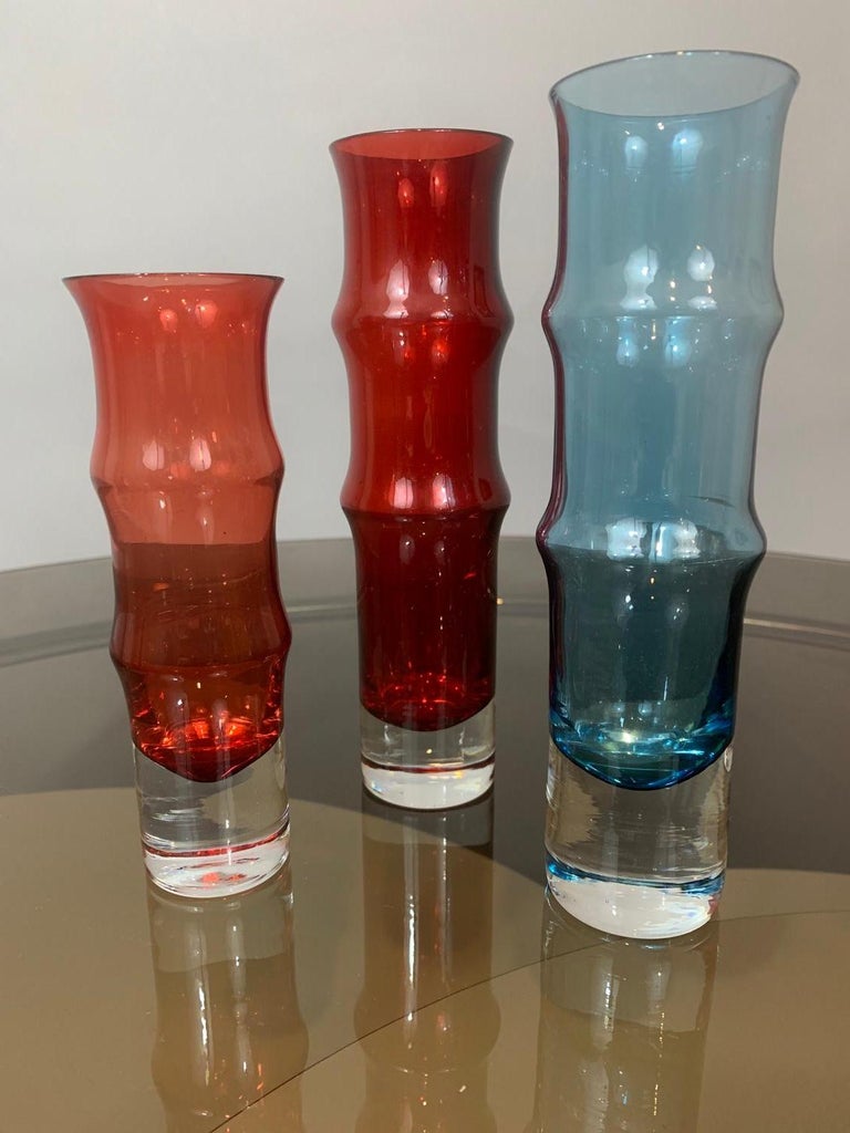 Set of 3 Swedish 'Aseda Glasbruk' Bamboo Shaped Glass Vases by Bo ...