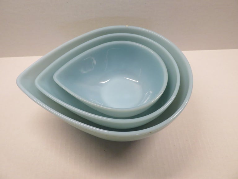 Set of 3 Swedish Modern Fire King Delphite Blue Teardrop Mixing Bowls ...
