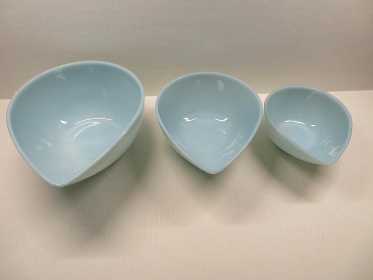 Set of 3 Swedish Modern Fire King Delphite Blue Teardrop Mixing Bowls ...
