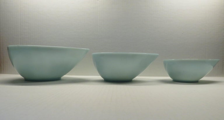 Set of 3 Swedish Modern Fire King Delphite Blue Teardrop Mixing Bowls ...