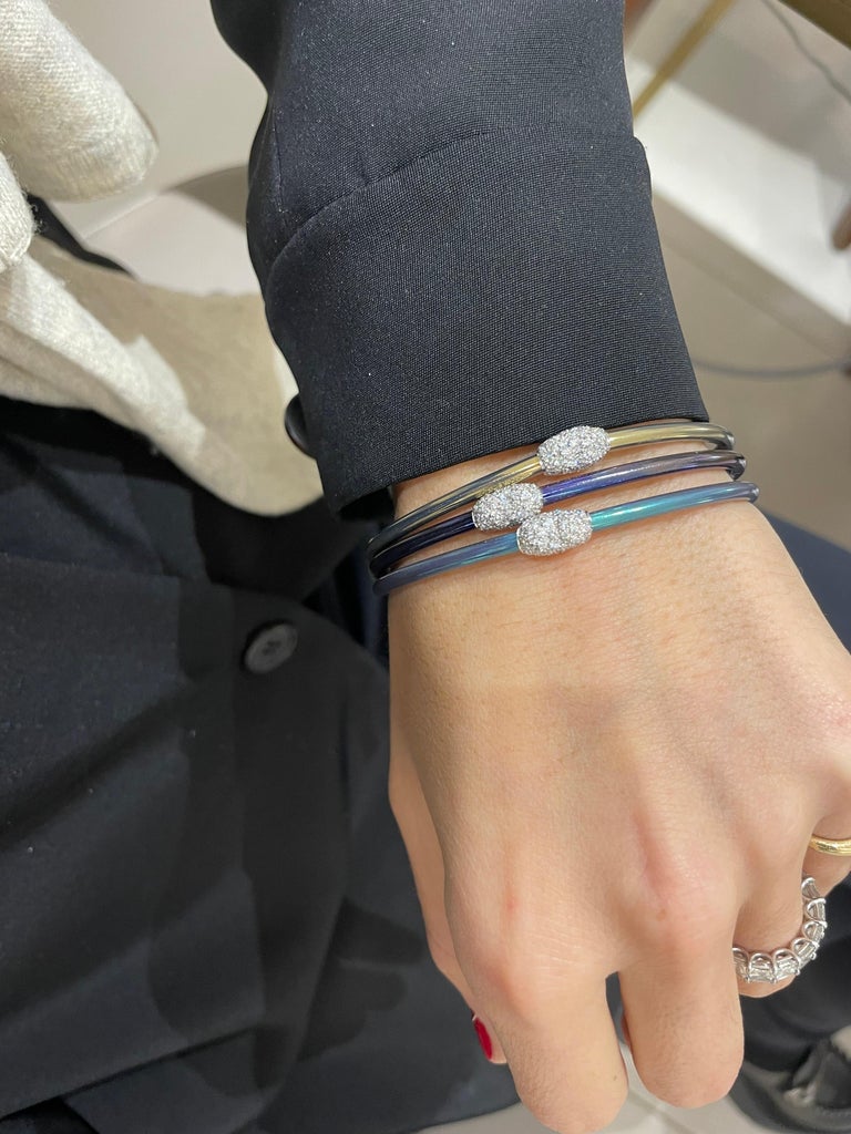 Set of 3 Titanium Bangles with Pave Diamond Bean Accent For Sale at 1stDibs