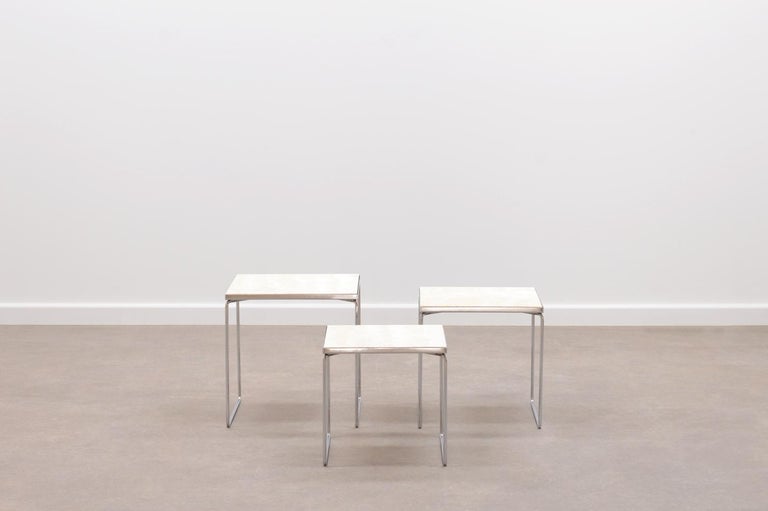 Set of 3 Travertine and Chrome Nesting Tables, the Netherlands 60s For ...