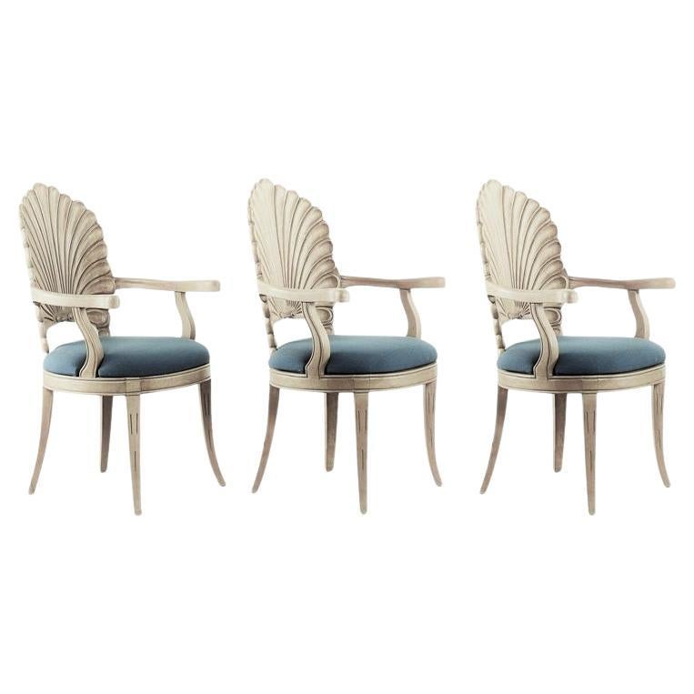 Set of 3 Venetian Grotto Style Scalloped Shell Back Armchairs For Sale ...
