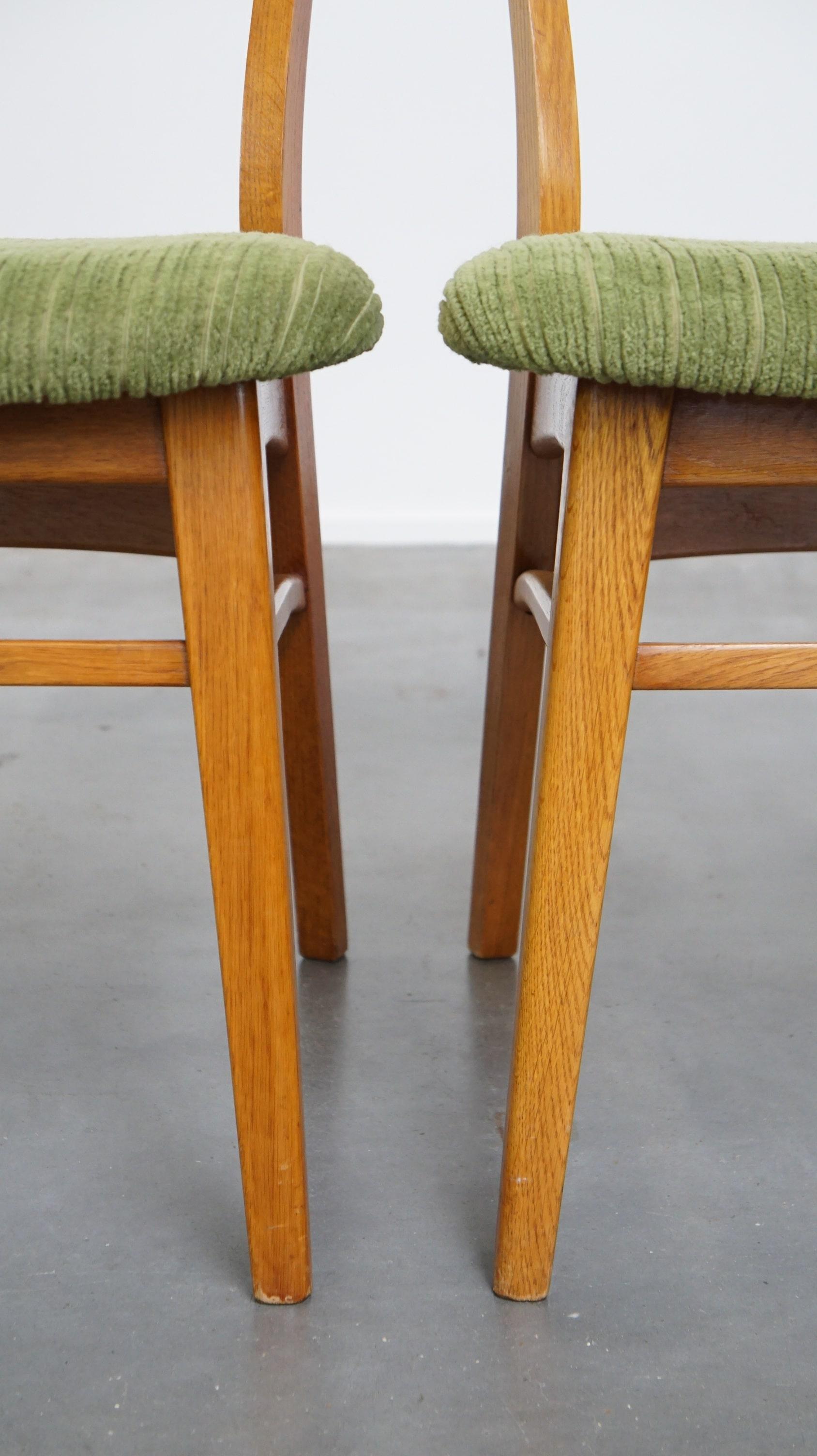 Set of 3 vintage wooden design dining room chairs with green fabric ...