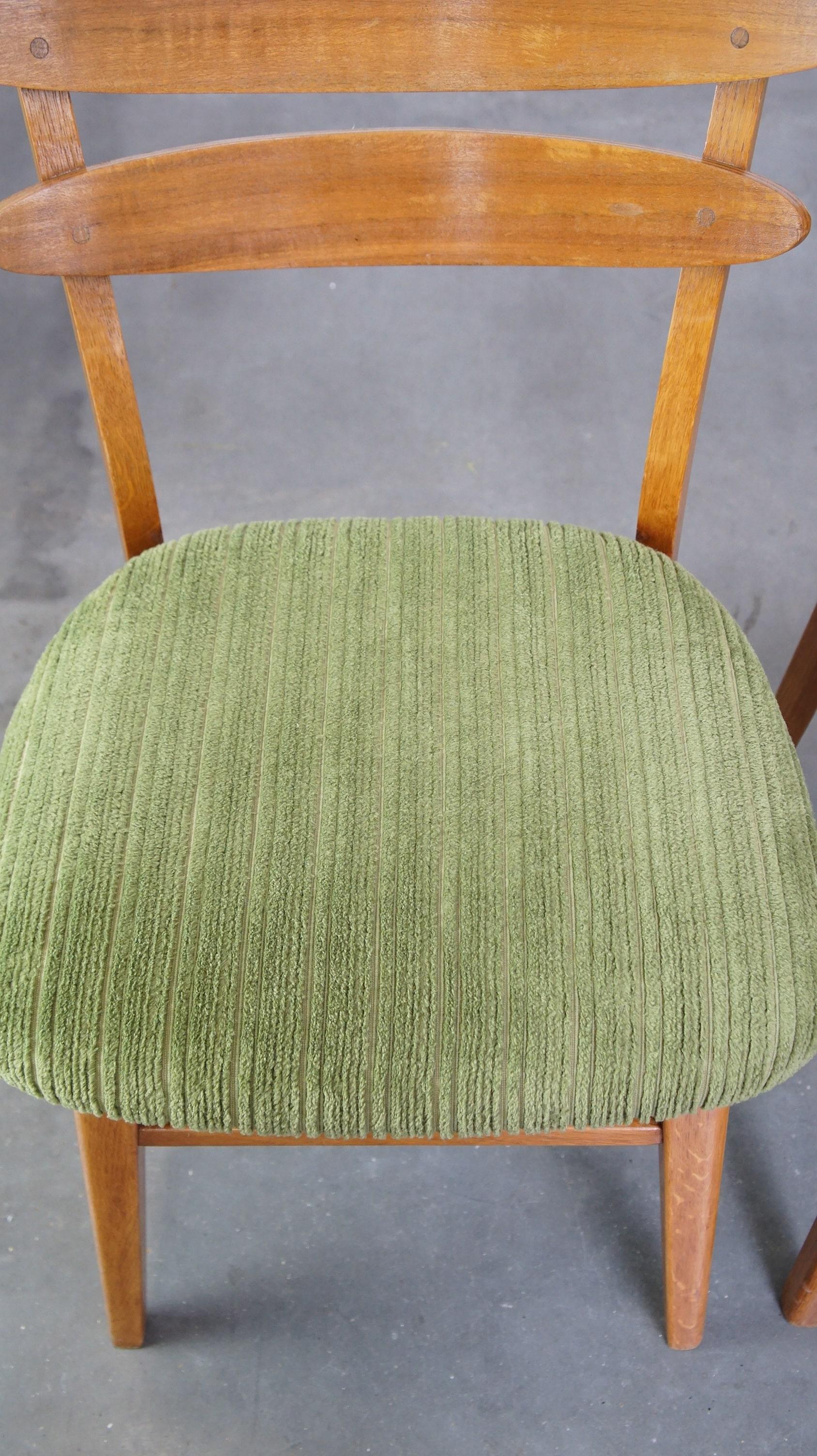 Set of 3 vintage wooden design dining room chairs with green fabric ...