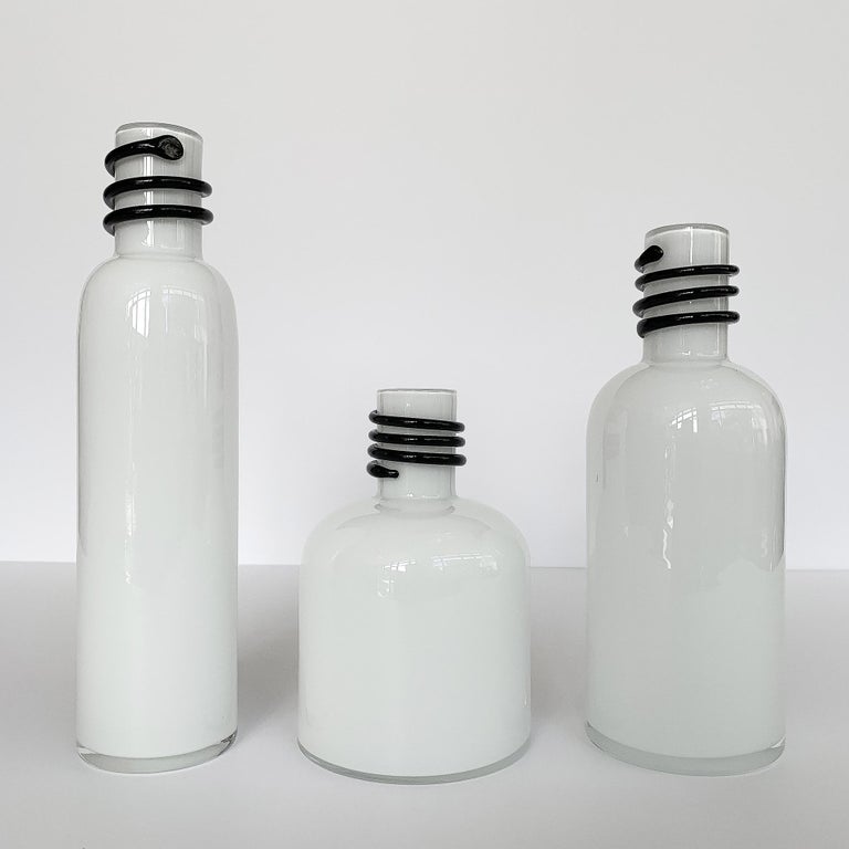 Set of 3 White Cased Glass Vases / Bottles by Tarnowiec at 1stDibs ...