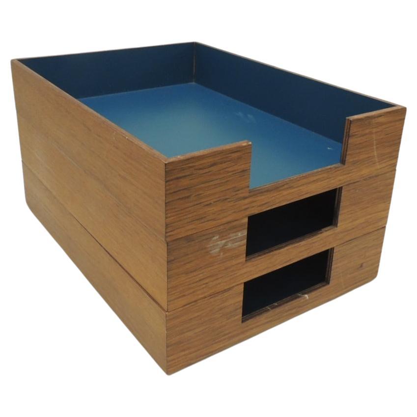 MCM Wood and Naugahyde Double Letter Tray by John Mel For Sale at 1stDibs