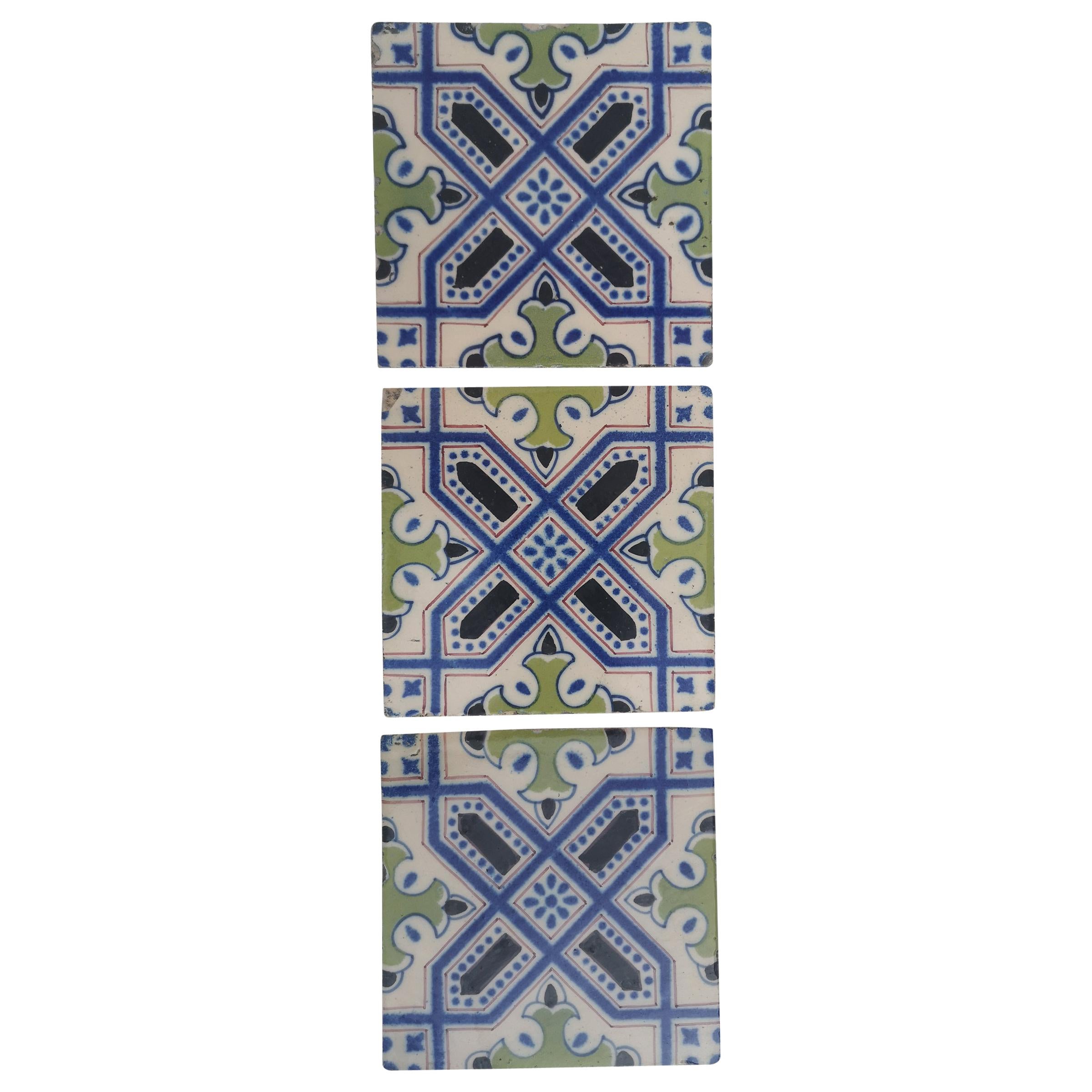Set of Antique Hand Decorated Spanish Tiles at 1stDibs