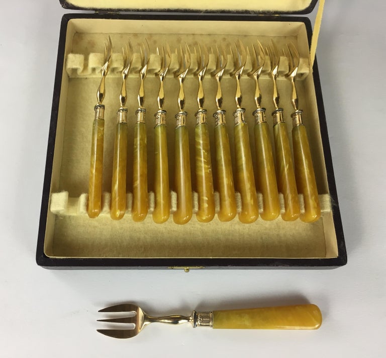 Set of 36 Antique Mother of Pearl Handled Knives and Forks, Gold ...