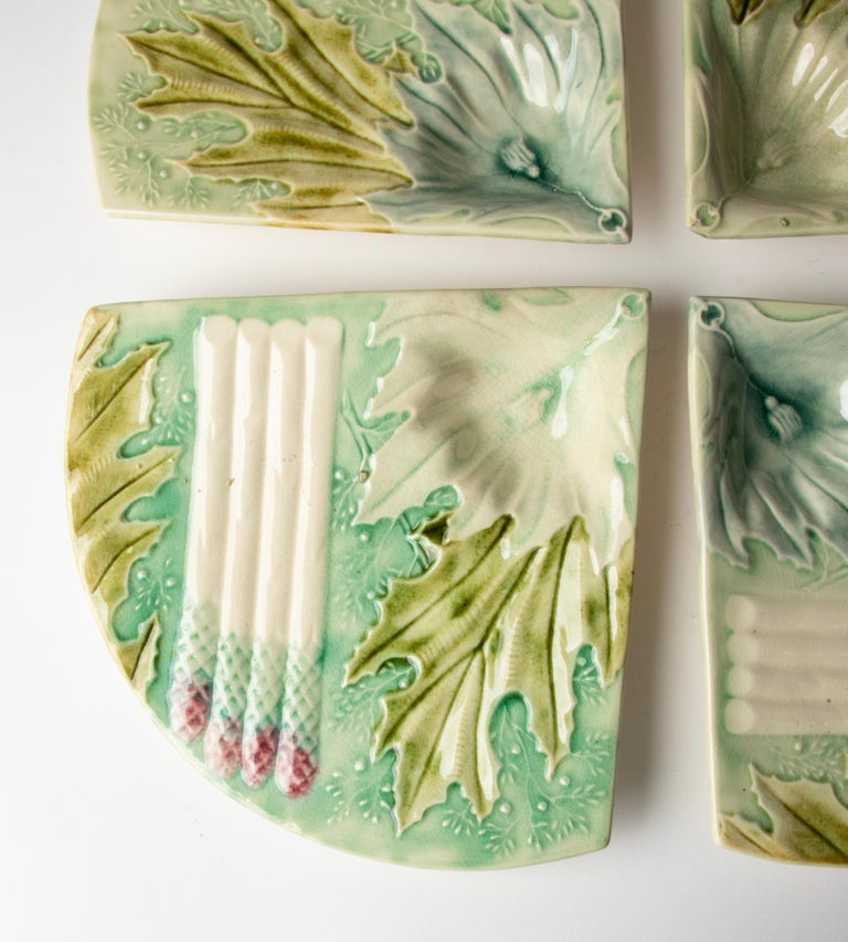 Set of 4 19th Century Majolica Ceramic Asparagus Plates For Sale at 1stDibs