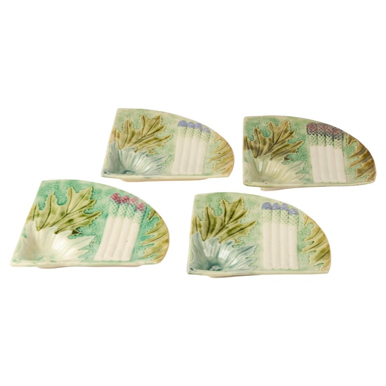 Set of 4 19th Century Majolica Ceramic Asparagus Plates For Sale at 1stDibs