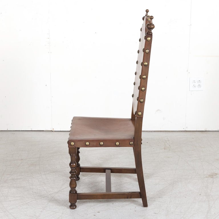 Set of 4 19th Century Spanish Baroque Style Leather and Walnut Side ...