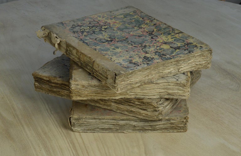 Set of 4 Antique 18th Century Books with Marbleized Bindings at 1stDibs