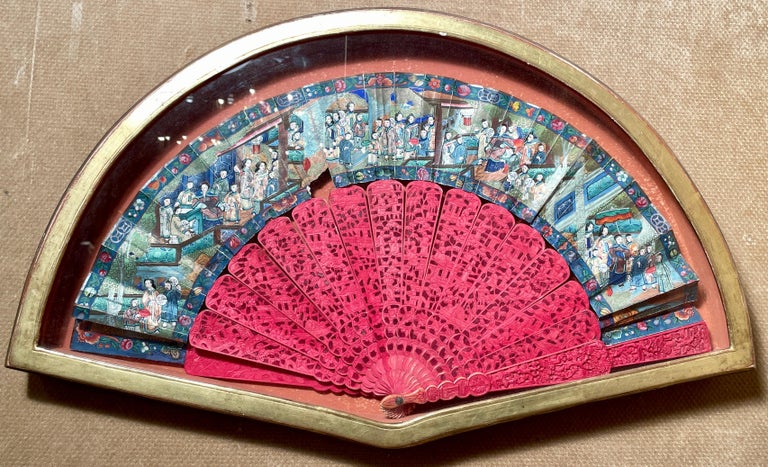Set of 4 Antique 18th Century Japanese Hand-Painted Fans in Shadowboxes ...