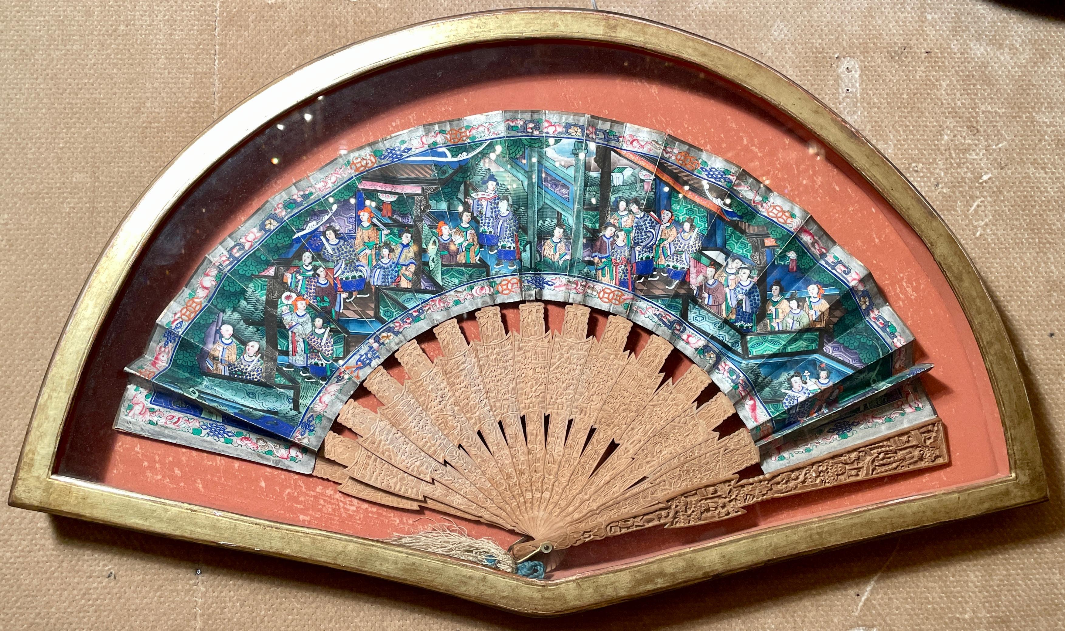 Set of 4 Antique 19th Century Japanese Hand-Painted Fans in Shadowboxes ...