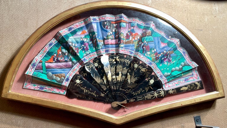 Set of 4 Antique 18th Century Japanese Hand-Painted Fans in Shadowboxes ...