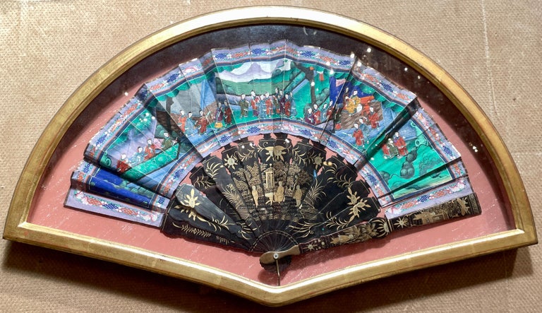 Set of 4 Antique 18th Century Japanese Hand-Painted Fans in Shadowboxes ...