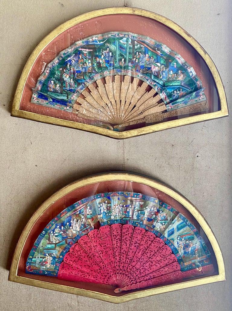 Set of 4 Antique 18th Century Japanese Hand-Painted Fans in Shadowboxes ...