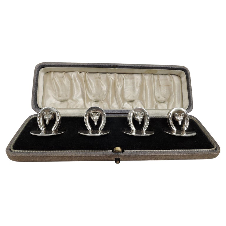 Set of 4 Antique Asprey English Edwardian Fox Hunt Place Card Holders ...