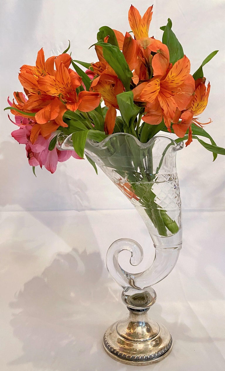 Set of 4 Antique Crystal Cornucopia Vases with Sterling Silver Bases ...